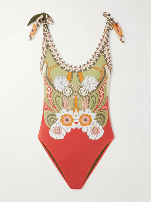 La DoubleJ Pammy Knotted Printed Swimsuit - Red