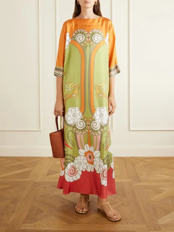 La DoubleJ Muumuu Belted Printed Silk-twill Maxi Dress - Multi