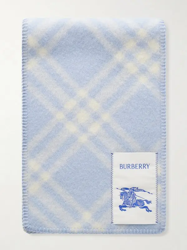 Burberry Logo-appliquéd Checked Wool Scarf - Blue