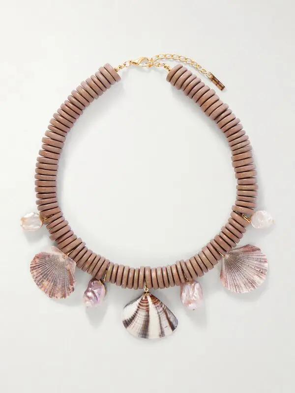 JENNIFER BEHR Madeira Gold-tone Bead, Shell And Pearl Necklace - Brown