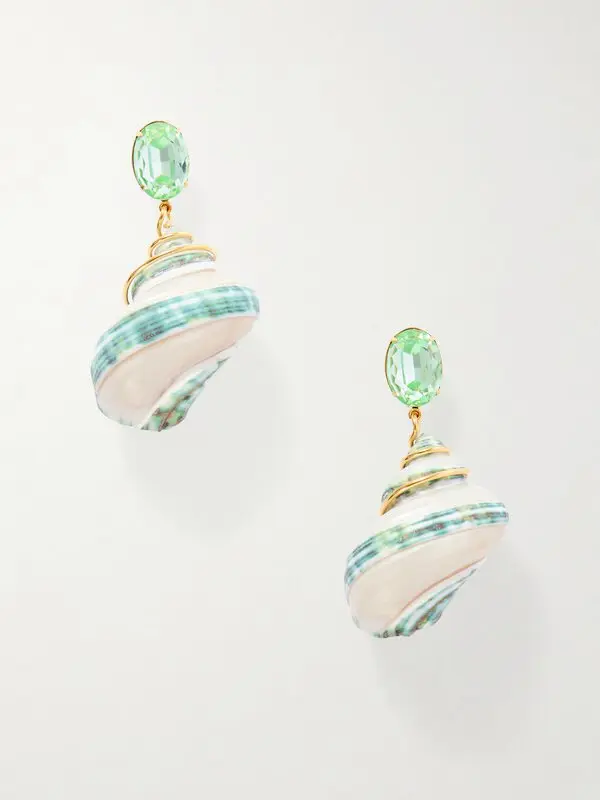 JENNIFER BEHR Gold-tone Shell And Crystal Drop Earrings - Blue