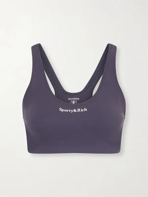 SPORTY & RICH Logo-print Stretch-jersey Sports Bra - Gray
