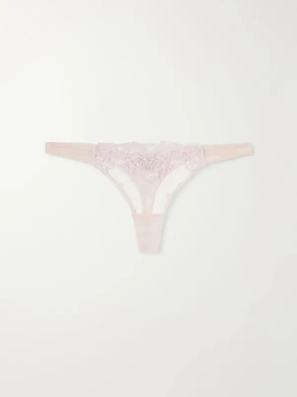 Kiki De Montparnasse Juliette Lace-trimmed Mesh Thong - Pink