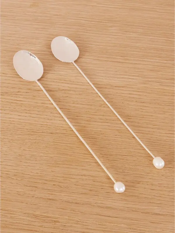 GOHAR WORLD Set Of Two Plated Cocktail Spoons With Pearl Embellishments - Silver