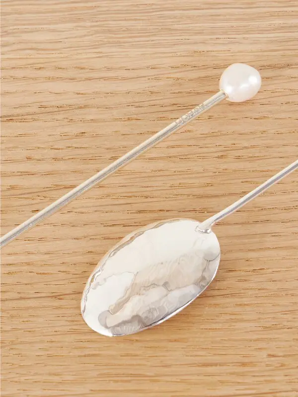GOHAR WORLD Set Of Two Plated Cocktail Spoons With Pearl Embellishments