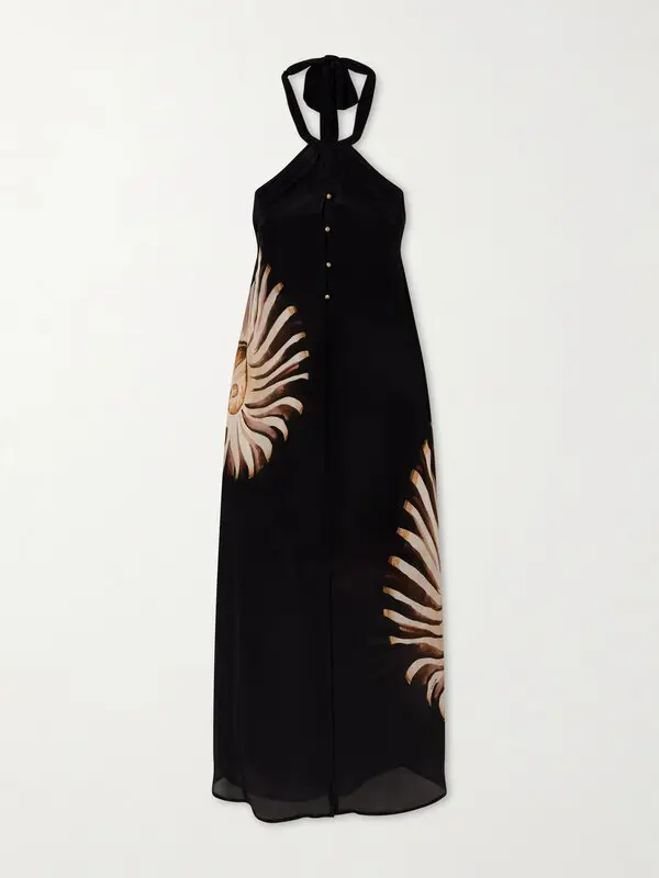 Farm Rio Ammonite Print Halter Neck Tunic - Black