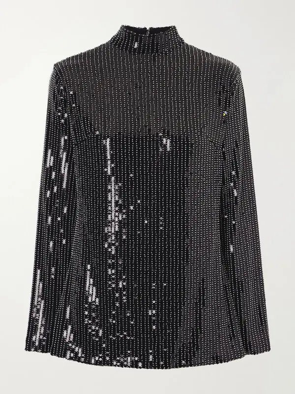 DIMA AYAD Studded Sequin-trimmed High Neck Blouse