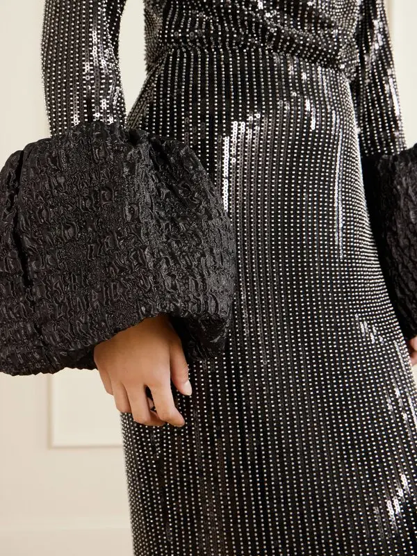 DIMA AYAD Studded Sequin-trimmed High Neck Blouse