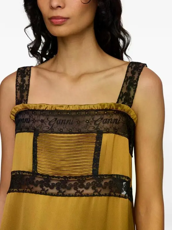 GANNI Lace Detail Maxi Dress - Yellow