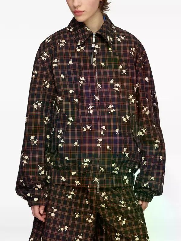 GANNI Checked Floral Print Bomber Jacket