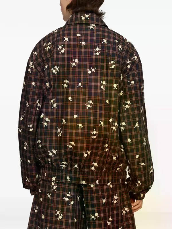GANNI Checked Floral Print Bomber Jacket