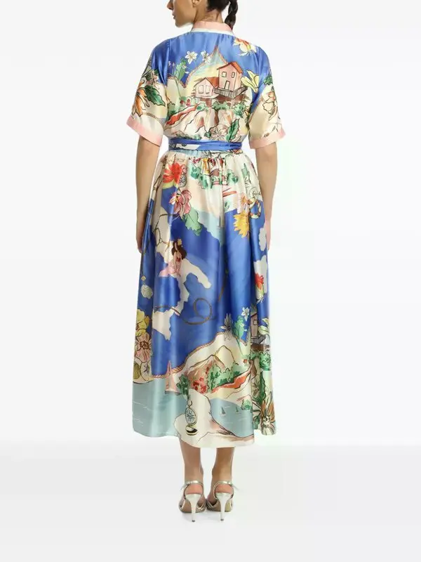 MIAU BY CLARA ROTESCU Graphic Print Midi Dress - Blue