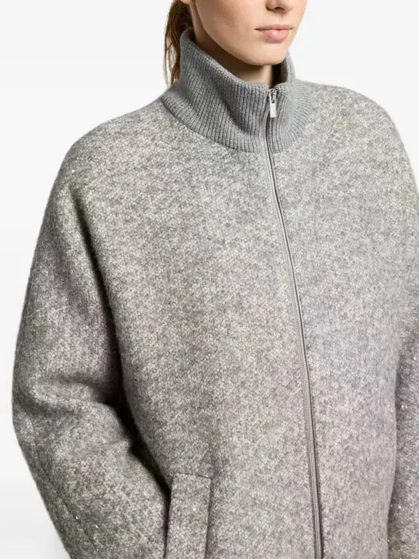 Peserico Embellished High-neck Coat - Grey