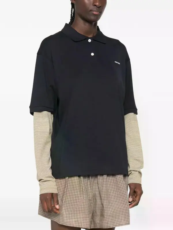 Miu Miu Layered Sleeve Striped Polo Shirt