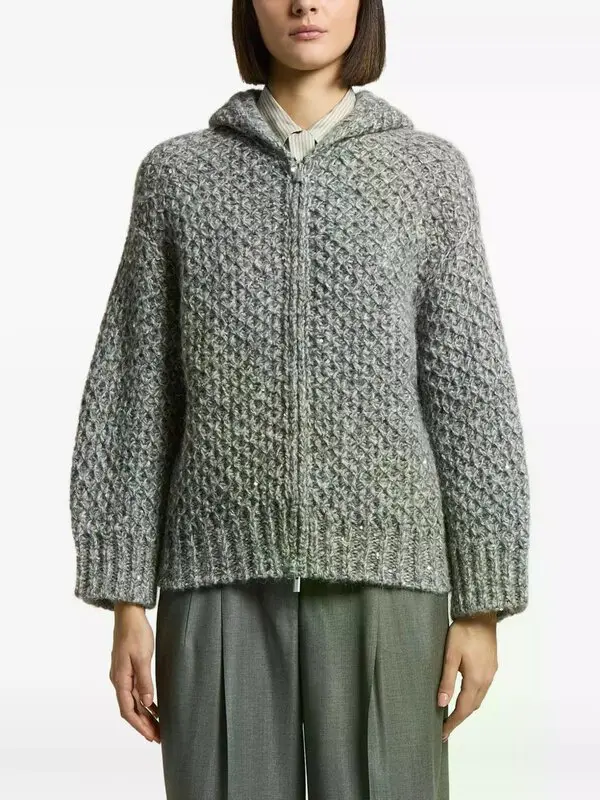 Peserico Zip Fastening Hooded Cardigan - Grey