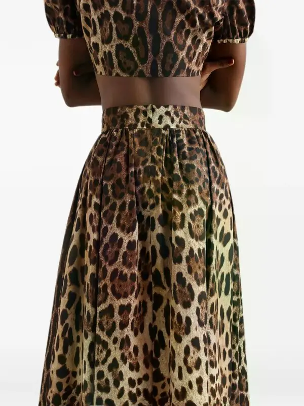 Dolce & Gabbana Leo-print Poplin Pleated Midi Skirt