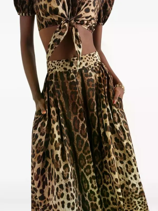 Dolce & Gabbana Leo-print Poplin Pleated Midi Skirt