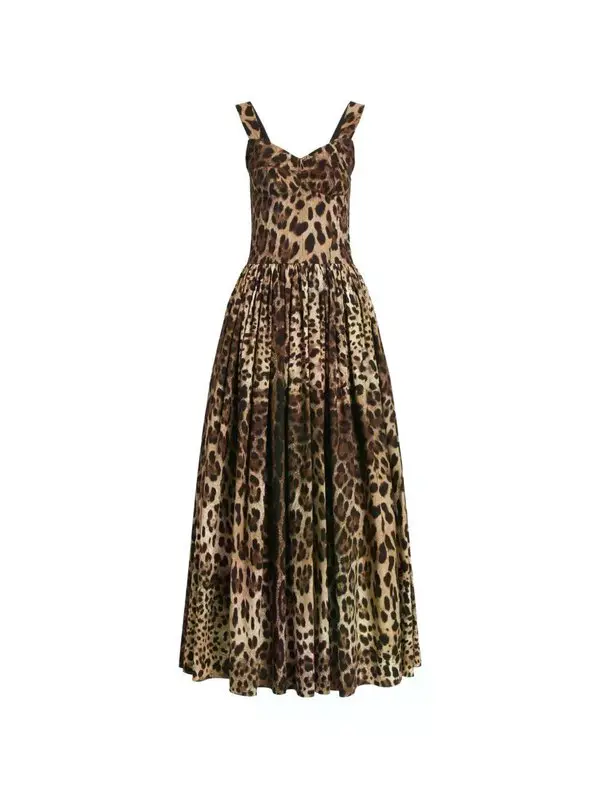 Dolce & Gabbana Leo-print Poplin Bustier Dress - Neutrals