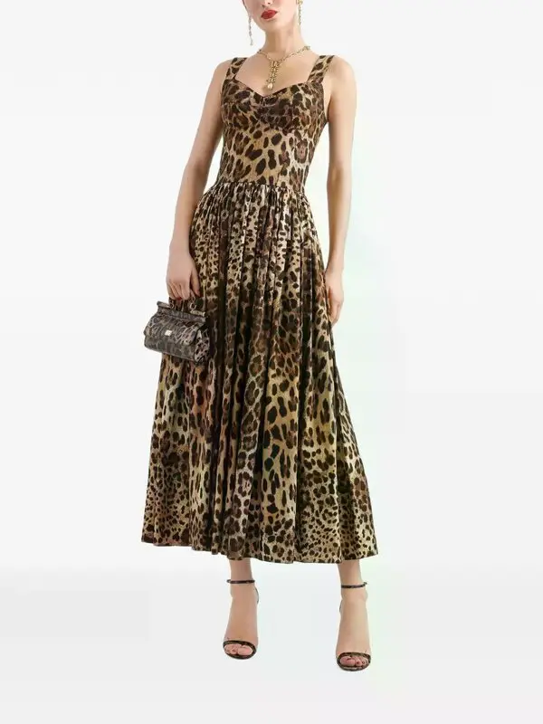 Dolce & Gabbana Leo-print Poplin Bustier Dress - Neutrals
