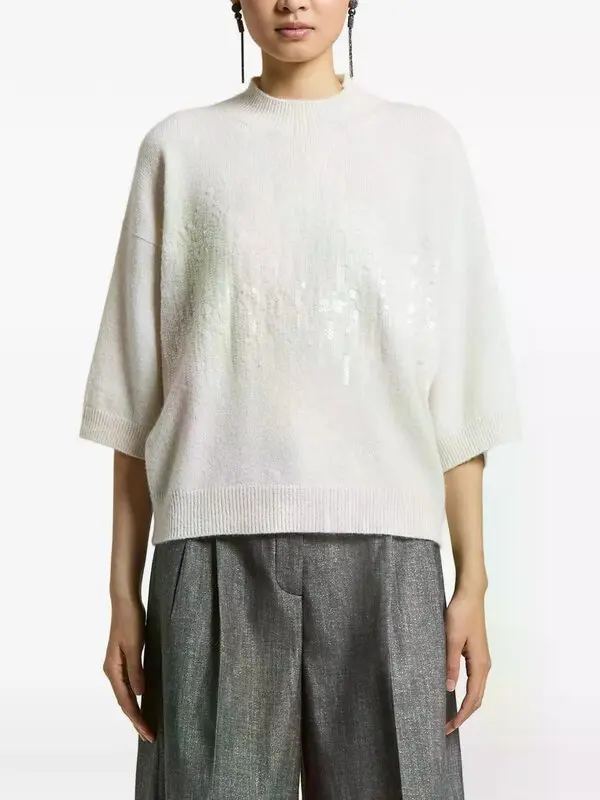 Peserico Sequin-embellished High Neck Sweater - White