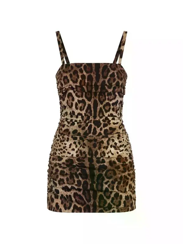 Dolce & Gabbana Leopard Print Draped Mini Dress - Neutrals