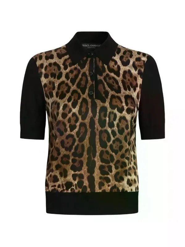 Dolce & Gabbana Leopard Print Wool Polo - Neutrals