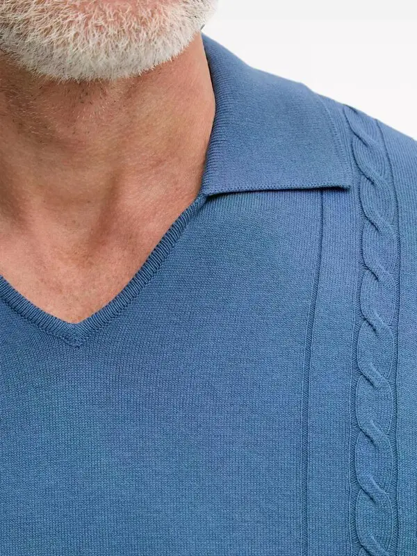 BENETTON Cable-knit V-neck Polo Shirt