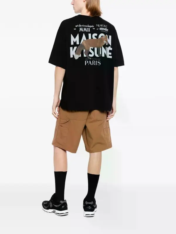 Maison Kitsuné Logo-print Fox-motif T-shirt - Black