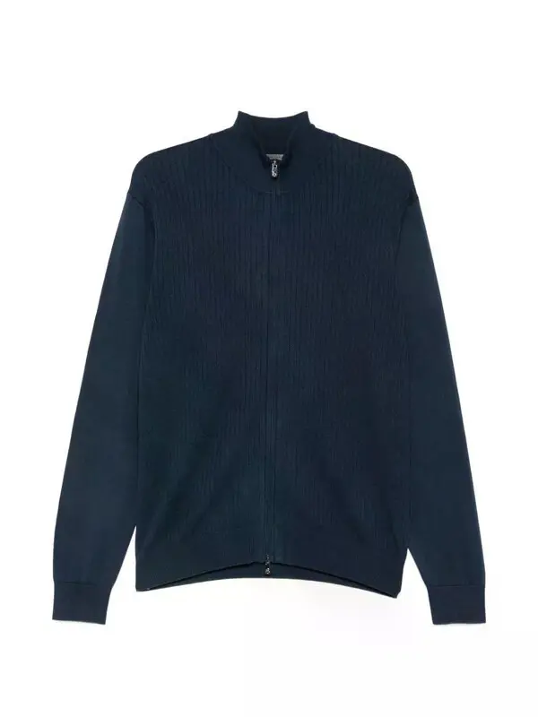 Corneliani Ribbed-knit Zip-fastening Cardigan - Blue