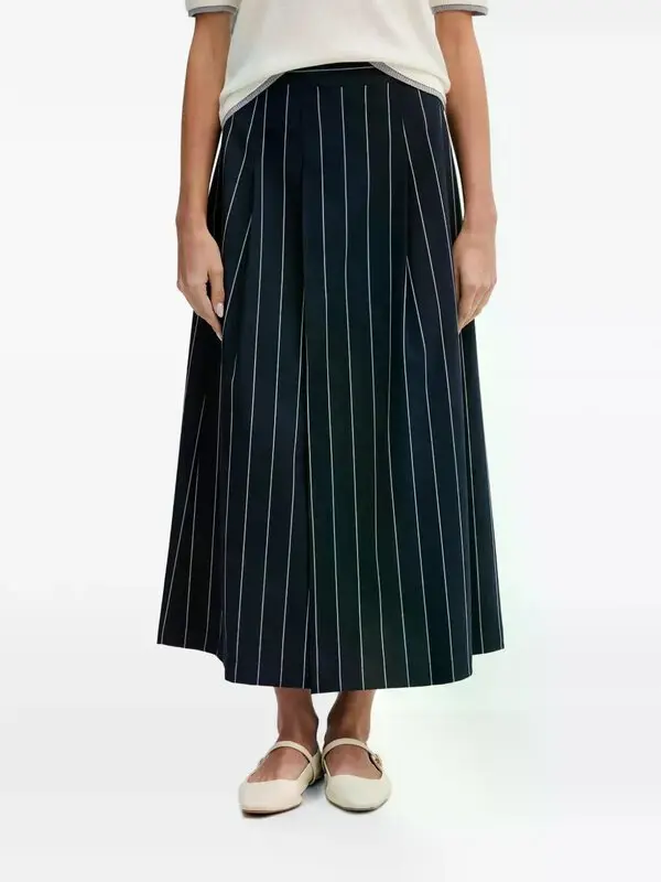 BENETTON Pinstriped Pleated A-line Skirt - Blue