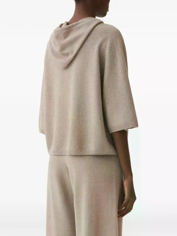 Fabiana Filippi Elbow-sleeve Hoodie With Drawstring - Brown