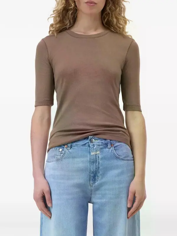 Closed Crew Neck Short Sleeve T-shirt - Brown
