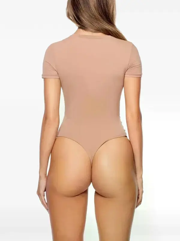 GOD SAVE QUEENS Logo Print Short Sleeve Bodysuit - Neutrals