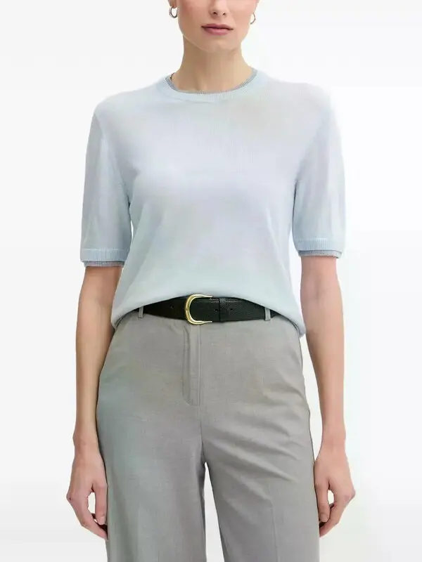 BENETTON Ribbed-trim Short-sleeve Sweater - Blue