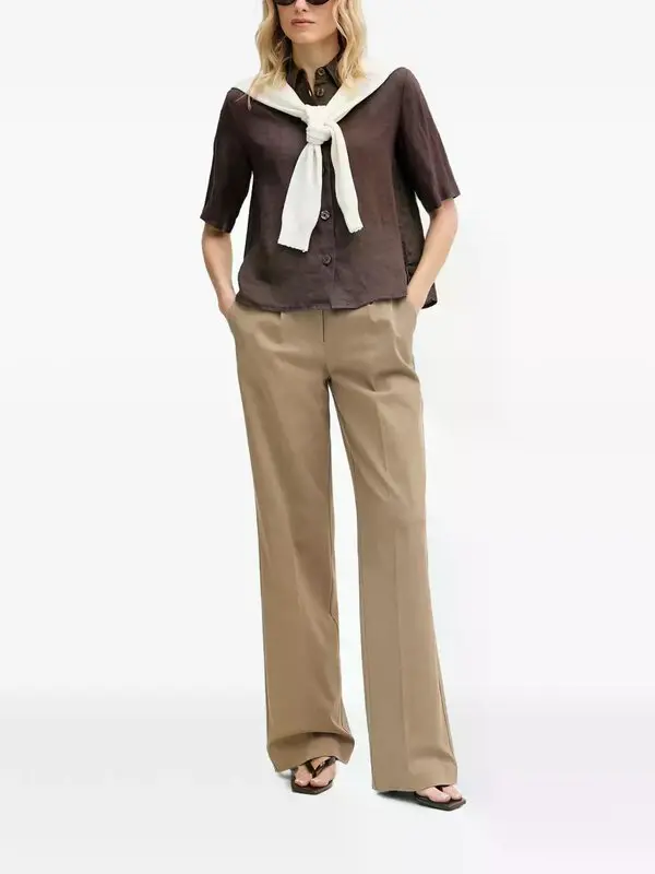 BENETTON Short Sleeve Shirt With Slub Texture And Classic Collar - Brown