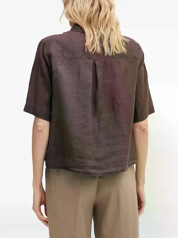 BENETTON Short Sleeve Shirt With Slub Texture And Classic Collar - Brown