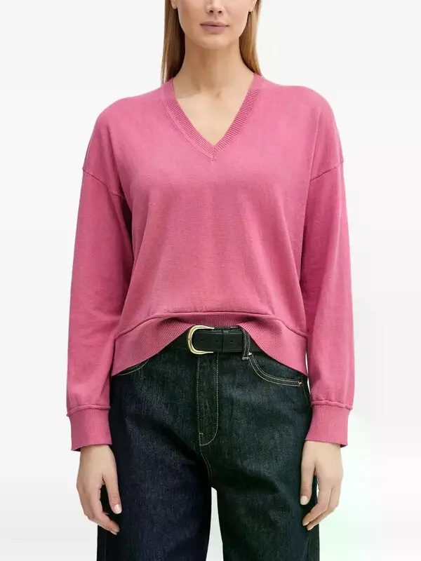 BENETTON V-neck Fine Knit Sweater - Pink