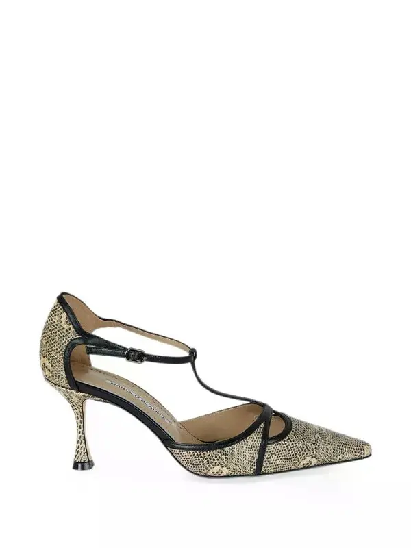 Manolo Blahnik Gish Snakeskin-effect T-bar Pumps - Neutrals