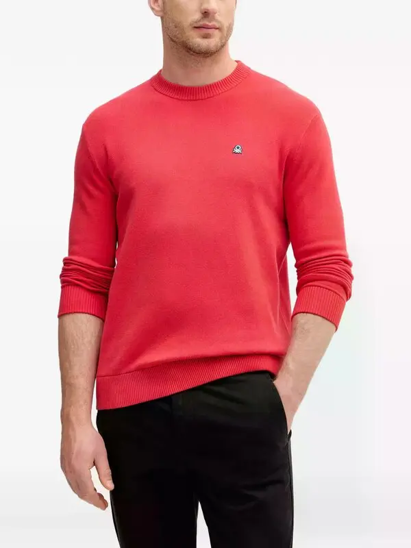 BENETTON Embroidered Logo Trimmed Crew Neck Sweater