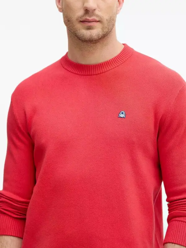BENETTON Embroidered Logo Trimmed Crew Neck Sweater