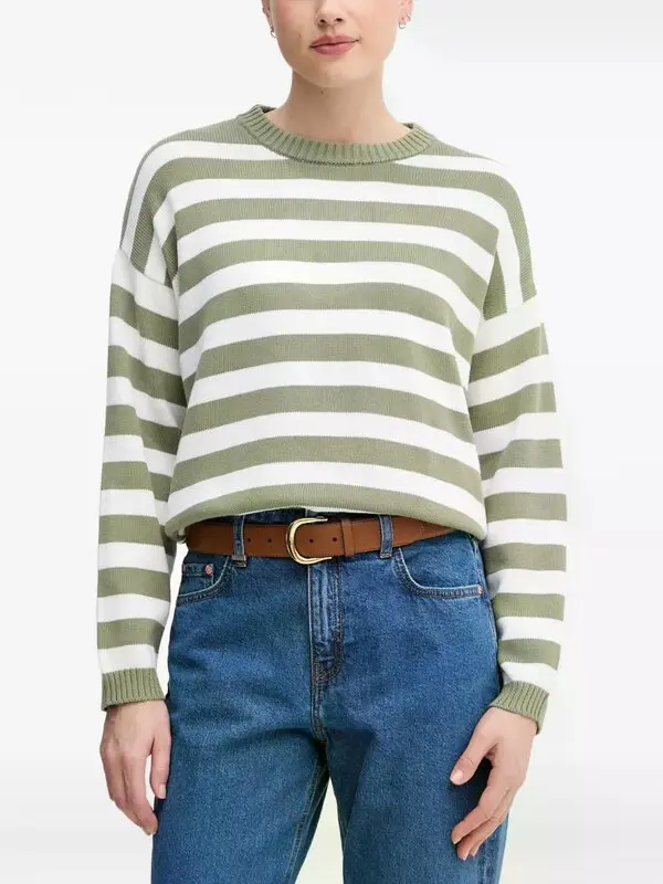 BENETTON Striped Crew Neck Sweater - Green