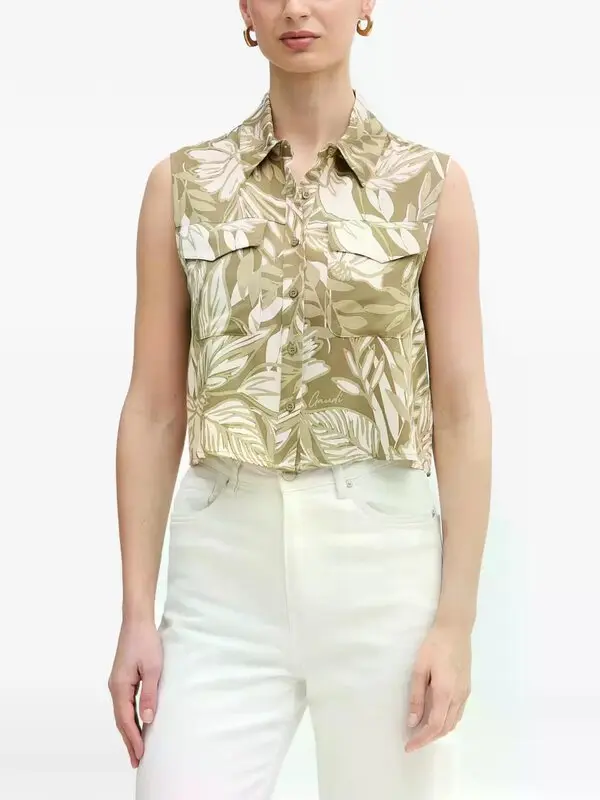 GAUDI Sleeveless Leaf-print Shirt - Green