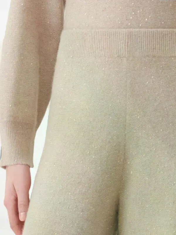 Fabiana Filippi Wide-leg Sequin-embellished Knitted Trousers - Neutrals
