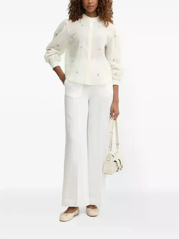 BENETTON Floral Embroidered High Neck Puff Sleeve Blouse