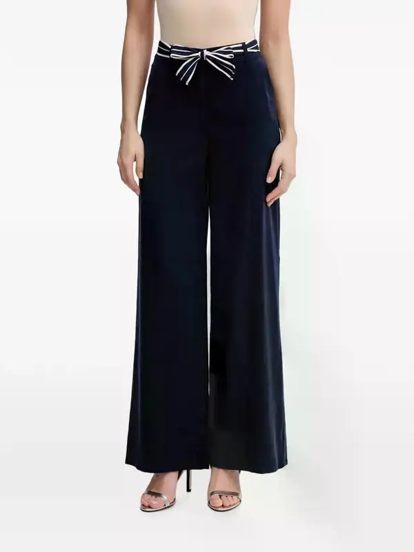BENETTON Striped Belt Wide-leg Trousers - Blue