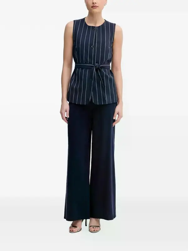 BENETTON Pinstriped Belted Sleeveless Top - Blue