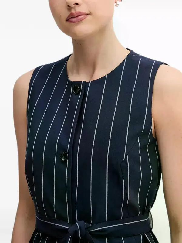 BENETTON Pinstriped Belted Sleeveless Top - Blue