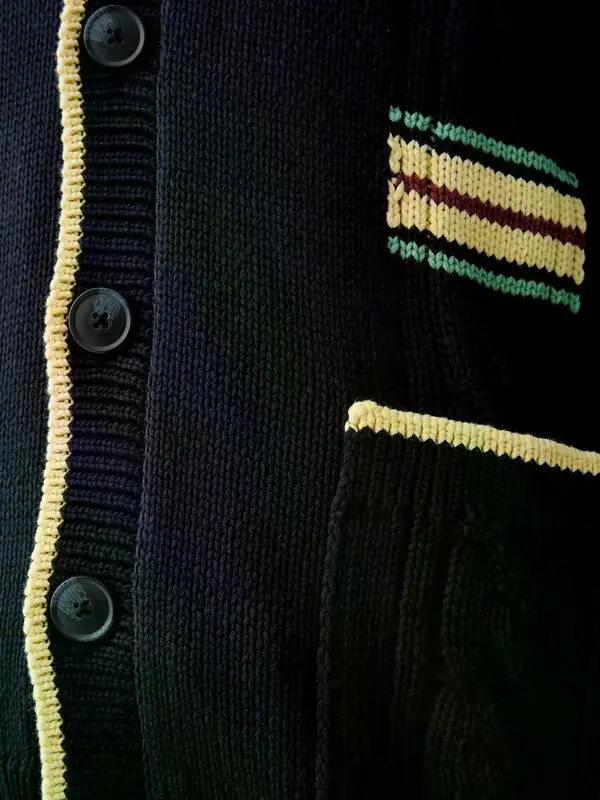 BENETTON Cable-knit Striped Cardigan