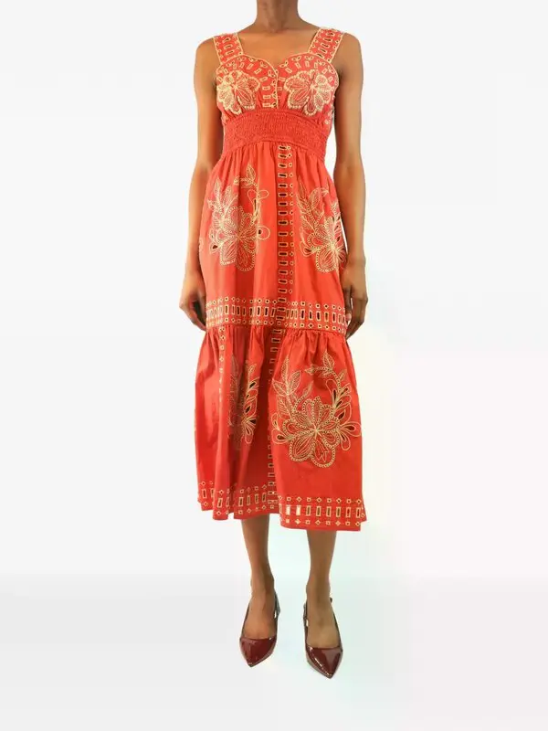 Rails Embroidered Tie Midi Dress - Red