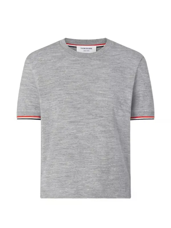 Thom Browne Jersey T-shirt With Striped Rib Cuffs - Grey